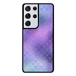 Purple Teal Mermaid Scales Skin Black Rubber Phone Case Compatible With Samsung Galaxy S23 S23+ Ultra S22 S22+ S21 S21FE S21+ S20FE S20+ S20 Note 20 S10 S10+ S10e