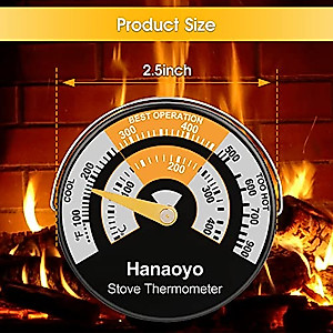 Hanaoyo Magnetic Wood Stove Thermometer Stove Pipe Thermometer, Stove Top Thermometer for Wood Burning Stoves (2, Black with Yellow, small)
