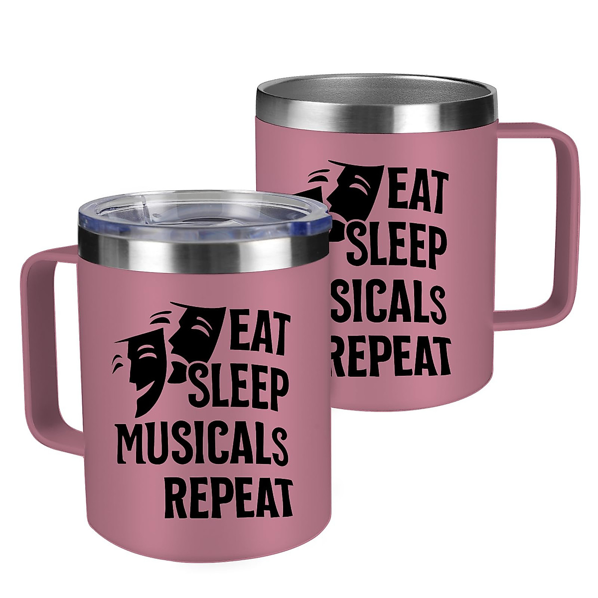 WFSJRED Theater Gifts 12 oz Insulated Mug for Coffee Mug with Leak-Resistant closeable hot lid for hot Drinks with Handle Broadway Gifts for Musicians (MUSICALS REPEAT)