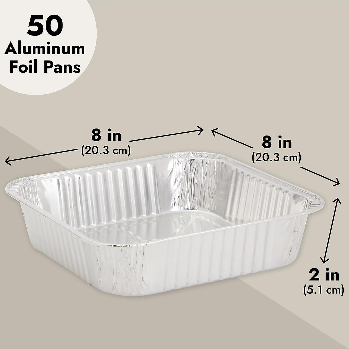 Stockroom Plus 50 Pack 8x8 Disposable Aluminum Foil Pans for Baking, Square Trays for Meal Prep