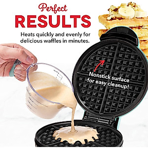 Mini Maker for Individual Waffles, Hash Browns, Keto Chaffles with Easy to Clean, Non-Stick Surfaces, 4 Inch, Waffles in Minutes (Aqua)