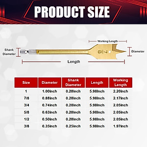 wesleydrill 6PCS Spade Drill Bit Set Paddle Flat Bits 3/8"-1" Flat Wood Hole Cutter Fit for Most Types of Wood as Well as Fiberglass