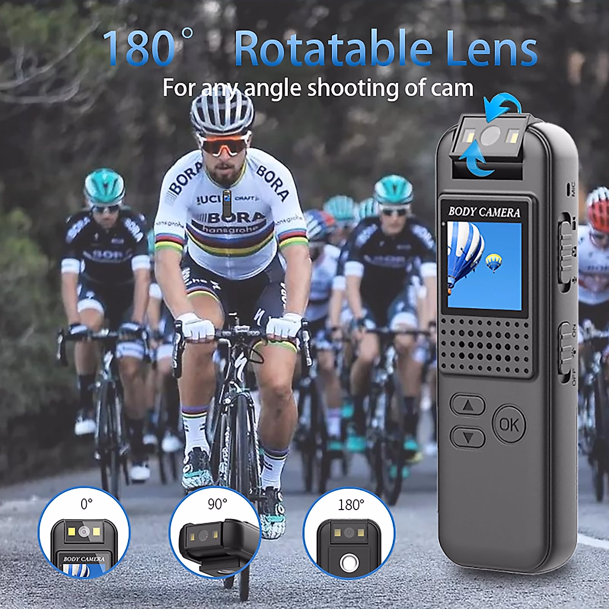 Body Camera, Police Body Cam Video HD 1080P, 256G Max Memory, Upgrade Rotate Wearable Clip for Law Enforcement,Security,Guard,Home,Outdoor,Travel,Camping,Cycling, Built-in 64G Card with Night Vision