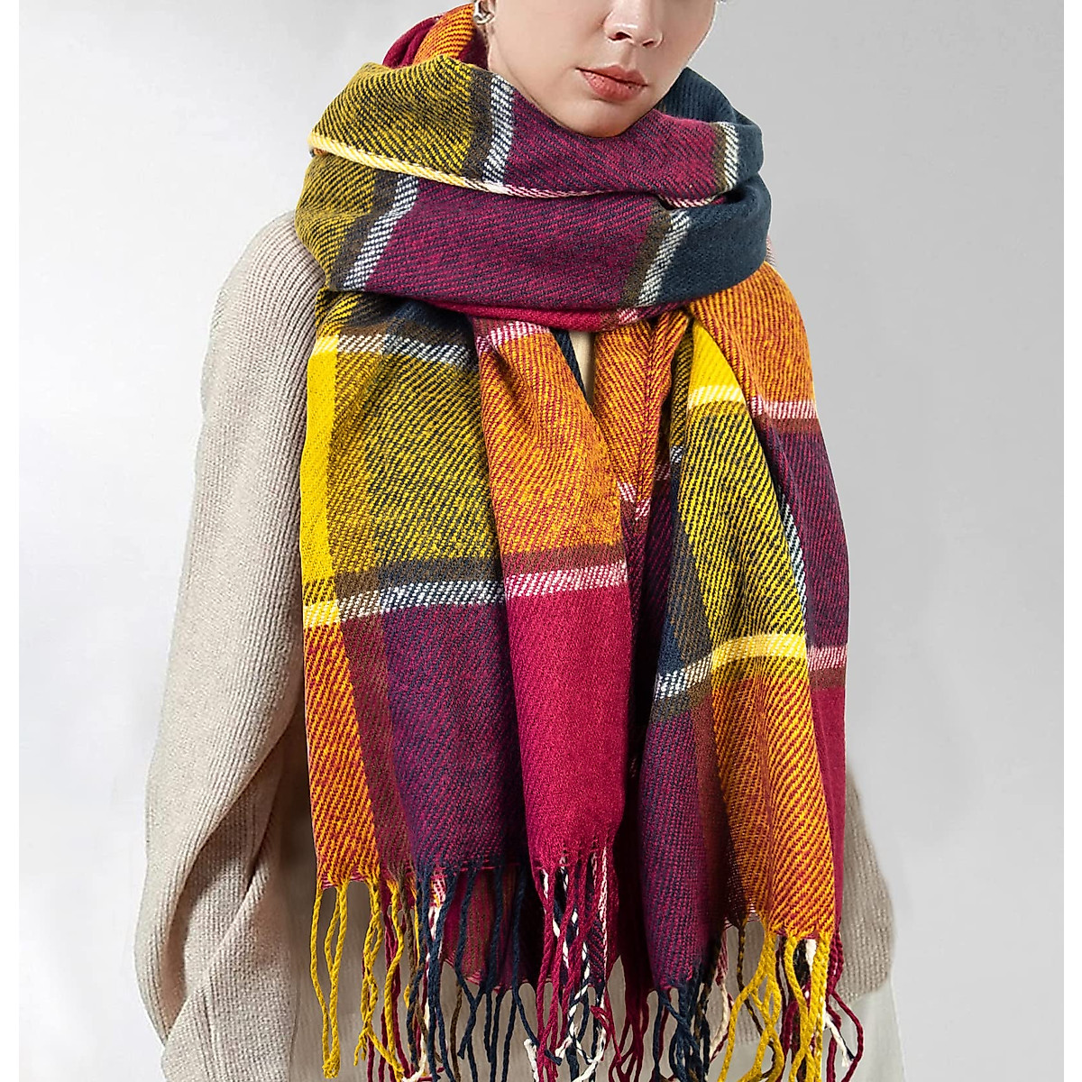 Loritta Womens Scarf Fashion Long Plaid Shawls Wraps Big Grid Winter Warm Lattice Large Scarves Gifts,Color Lattice