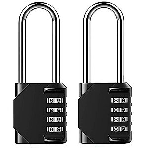 Combination Padlock Heavy Duty Lock - Fretrecy 6.5cm Long Shackle Lock 4 Digit Resettable Combination Lock for School, Gym, Outdoor Shed Locker, Hasp Cabinet, Gate - 2 Pack (Long Shackle)