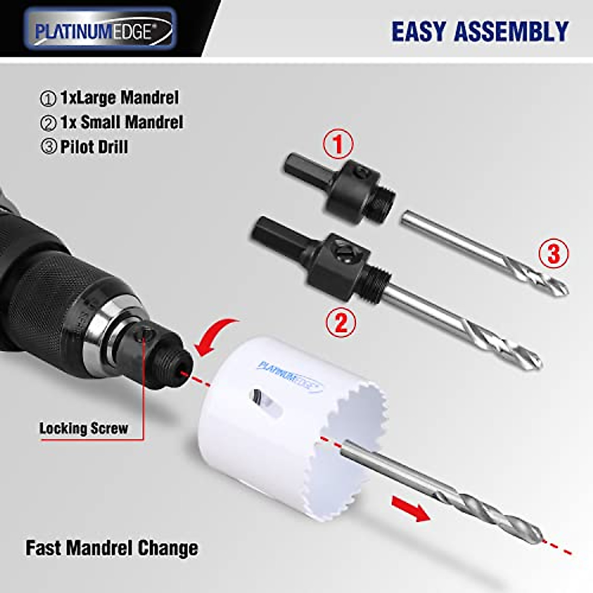 Hole Saw Kit, 17 Piece General Purpose 3/4" to 2-1/2" Set with Mandrels, Bi-Metal, Durable High Speed Steel (HSS). Fast Cut Clean, Smooth and Precise Holes Through PVC, Metal, Wood, Plastic, Drywall