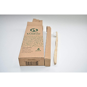 4 Pack Bamboo Toothbrushes by Hope Leaf ((Firm Bristles)) Natural Biodegradable Durable Vegan Organic