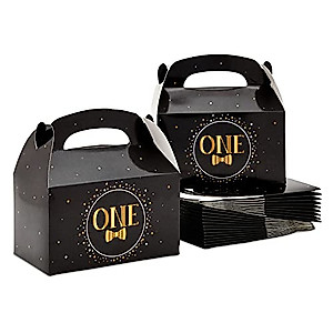 BLUE PANDA 24 Pack Decorations for Boys 1st Birthday Party Favor Treat Box, Gable Boxes Decorations (Black)