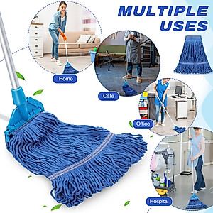 16 Pack Commercial Mop Head Replacements Looped End Wet Mop Head Heavy Duty Mop Heads Cotton String Mops Blue Industrial Cleaning Mop Head Refills for Commercial Industrial Home Cleaning