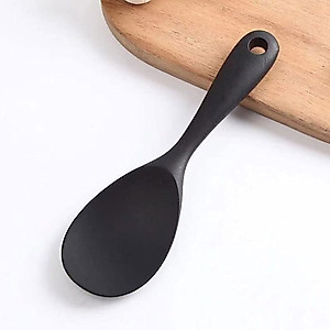 Silicone Mixing Spoon Rice Spoon Non- stick Soup Rice Spoon Silicone Basting Spoon Serving Spoon for Kitchen Cooking Baking Stirring Mixing (Black)