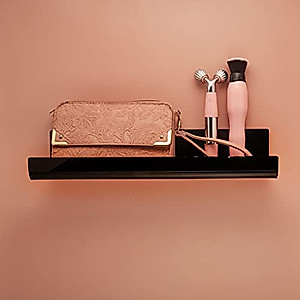 Clear Acrylic Floating Wall Shelves, Two Pack, 15 Inch Wall Bookshelf for Kids, 5 mm Acrylic Shelves for Kitchen, Shower, Nursery. Spice Rack, Display Organizer, Bathroom Storage Shelves (Black)