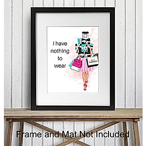 Fashion Wall Decor for Women - Glam Decor - Designer Wall Art - High Fashion Wall Art - Bathroom, Bedroom Decor for Women - I Have Nothing to Wear - Light Blue 8x10