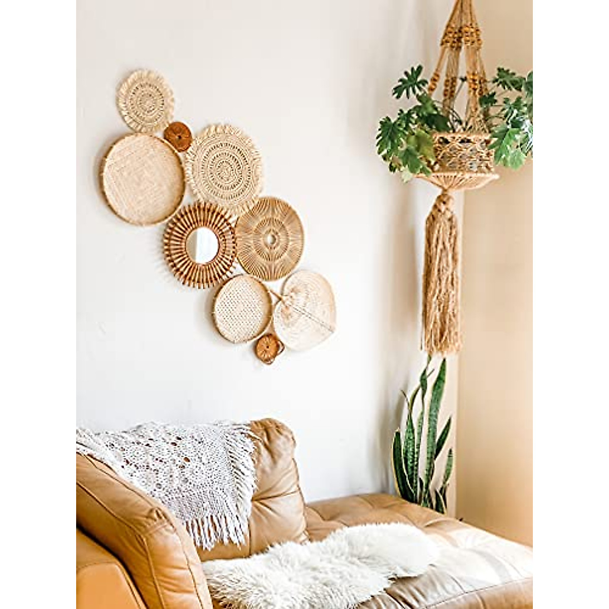 Wicker Wall Decor set of 9. Nursery Wall Decor. Wall Basket Decor. Boho Wall Baskets with Rattan Mirror. Each piece is handmade and varies in color, and variety. |Farmhouse Decor| Boho Decor
