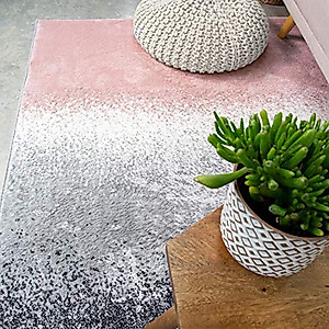 Pink and Gray Ombre Striped Rug Distressed Blush Graphite Block Silver Living Room Area Bedroom Hallway Rugs 6'2" x 9'2"