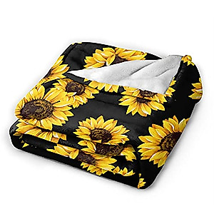 Yellow Sunflower Blanket Black Yellow Throw Blanket Yellow Sunflowers Printed Fleece Blanket Luxury Soft Lightweight Blanket for Bedroom Couch Sofa (50"x60")