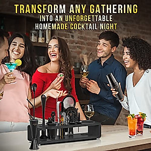 The Complete Mixology Bartender Kit 20-Piece Boston Cocktail Shaker Set - Premium Bar Accessories & Tools Set, Bonus Velvet Bag & Recipe Cards, Stainless Steel Drink Mixer (Gunmetal-Black, 20-Piece)