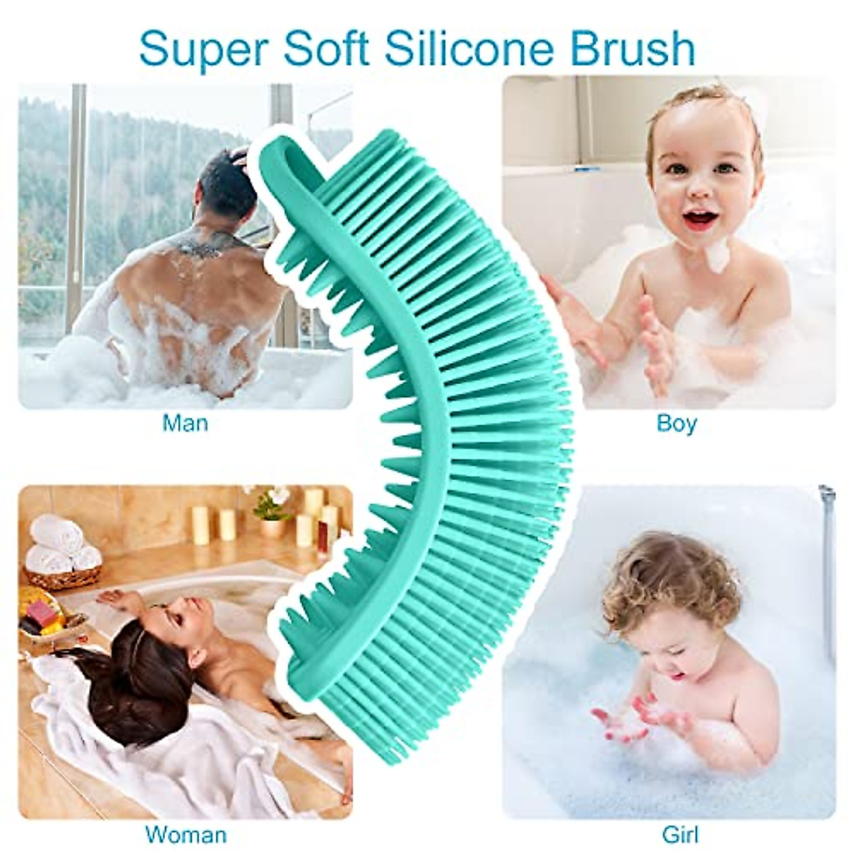 2 Pack Silicone Body Scrubber, 2 in 1 Shower and Scalp Massager Shampoo Brush, Soft Silicone Loofah for Sensitive Skin, Double-Sided Body Brush, Lathers Well, Gentle Exfoliating (Black,Green)
