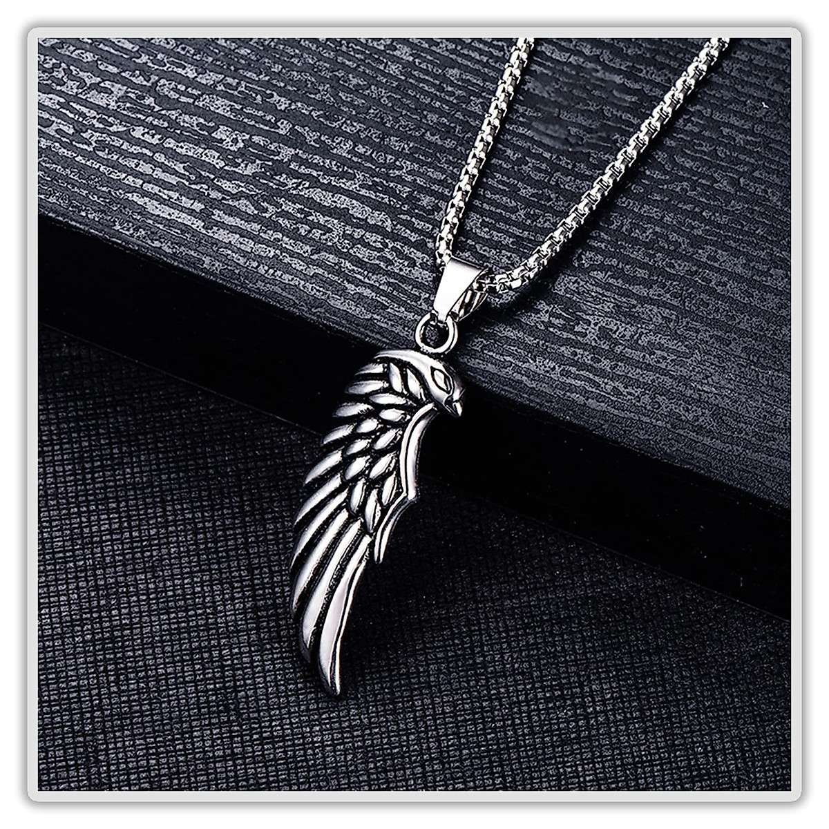 Mgutillart Punk Titanium Steel Angel Wing Pendant Feather Necklace(Steel)
