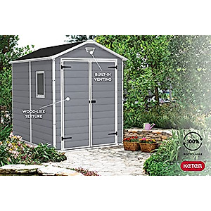 Keter Manor 6x8 Resin Outdoor Storage Shed Kit-Perfect to Store Patio Furniture, Garden Tools Bike Accessories, Beach Chairs and Lawn Mower, Grey & White