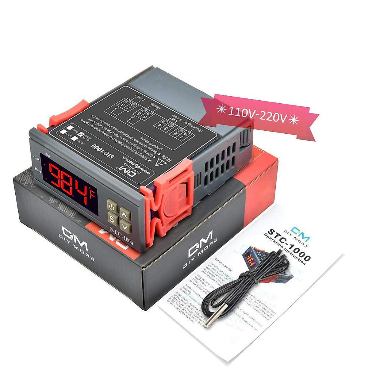 diymore All-Purpose Digital Temperature Controller Thermostat Fahrenheit Thermostat with Sensor (110-220V) ITC-1000F for Refrigerator Fermenter, Heate Blanket Temperature Controller