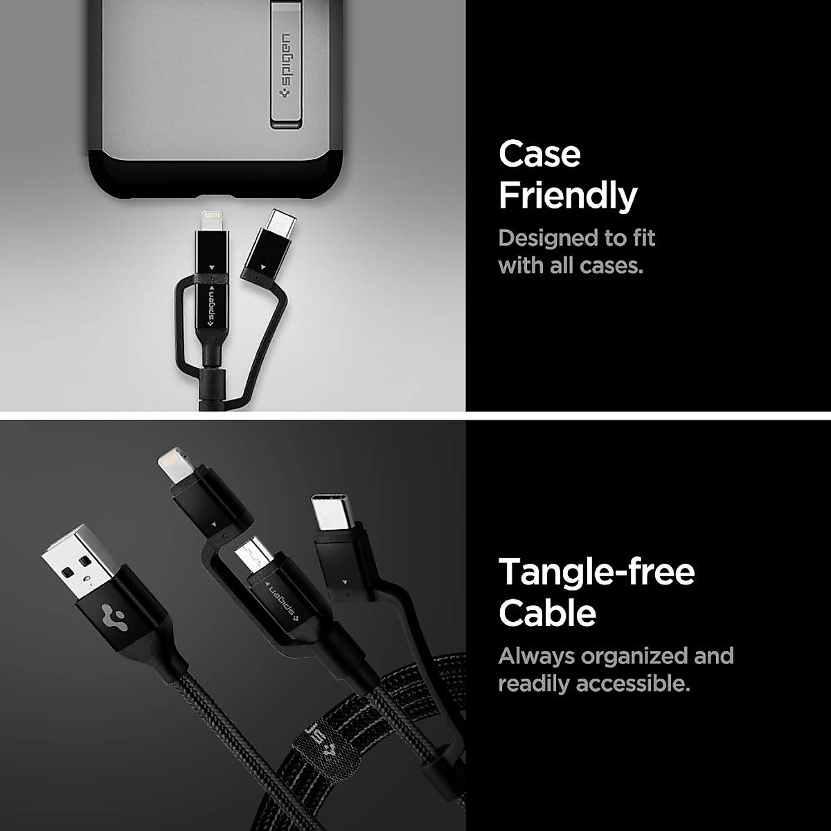 Spigen DuraSync 3 in 1 Universal Charger Cable, Micro USB/Lightning/USB C adapters [MFi Certified], 4.9ft Premium Braided Multi Charging Cable for iPhone 12/Pro/Max/Mini/SE/iPad/Galaxy/Pixel & More