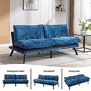 Anwick Futon Sofa Bed Convertible Futon Sleeper Couch, 71" Sleeper Sofa Bed with Adjustable Backrest, Modern Loveseat Couch for Compact Living Room, Apartment, Office (Blue)