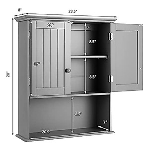 Wall Mount Bathroom Cabinet Medicine Storage Organizer Grey Modern Contemporary Wood Adjustable Shelving