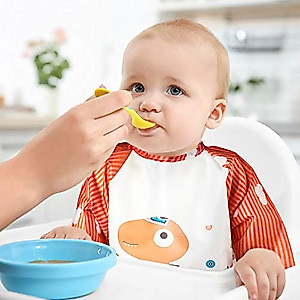 R HORSE 5Pcs Long Sleeved Bib for Babies Toddlers Waterproof Sleeved Bib with Great Capacity Pocket Gift for Baby 6-36 months