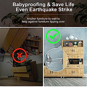 10 Pcs Furniture Anchors, Baby Proofing, Anti-Tip Metal Baby Furniture Straps, Baby Safety Wall Anchor, for Cabinet, Wardrobe, Drawers, Dresser, Bookshelf(400lbs Tension) (Silver)