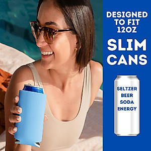 TahoeBay Slim Can Coolers (12-Pack) Blank Neoprene Beer Sleeves (Placid Blue)