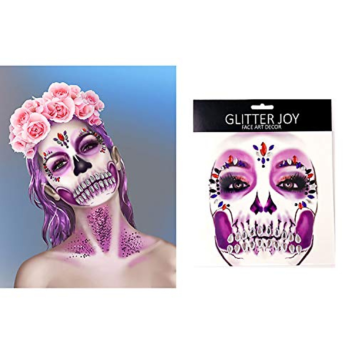 Skull Face Jewels Day of the Death Face Gems for Halloween Face Decals,6-Pack