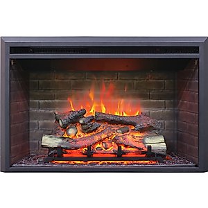 RICHFLAME Gavin Electric Fireplace Insert with Log Speaker, Designed for Stud, Wood Burning Opening, Cabinet & Wood Mantel, Remote Control, 750/1500W, Black, 33 5/64 Inches Wide, 21 Inches High