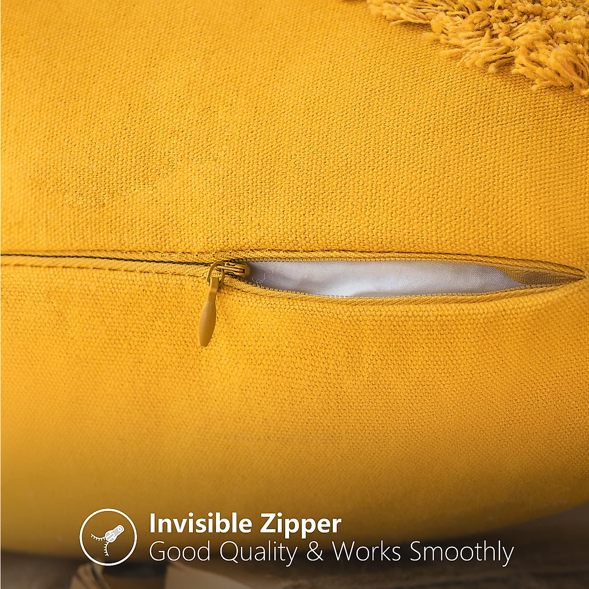 Foindtower Half Moon Accent Boho Tufted Decorative Throw Pillow Cover, Cozy Bohemian Rainbow Design Cotton Canvas Cushion Cover | Tassels Pillow Case Home Decor 18"X 18" Mustard Yellow 1 Piece