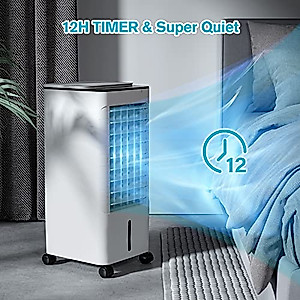 Portable Air Conditioners, 3-IN-1 Evaporative Air Cooler with Remote, 3 Modes 3 Speeds &12H Timer, 1.16Gal Portable AC, 5 Ice Packs & 4 Wheels, 45° Oscillation, Quiet Swamp Cooler for Room Home Office