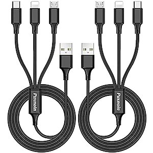 Puxnoin Multi Charging Cable, 6FT 2Pack Multi Charger Cable Universal 3 in 1 Multiple USB Cable Fast Charging Cord with Type C, Micro USB Port Connectors Compatible with Cell Phones Tablets and More