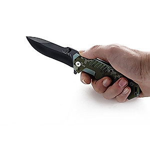 BGT Folding Pocket Knife 3.4 Inch Black Blade and Lightweight G10 Handle Survival Tool Knives Carry Velvet Bag, Sharpener (Camo)