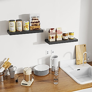 Bellsal Floating Shelves, Black Engineered Wood Wall Shelf Set of 2, 15" Wall Mounted Floating Shelf, Hanging Wooden Shelf Invisible with Brackets for Bedroom, Kitchen, Living Room, Bathroom Decor