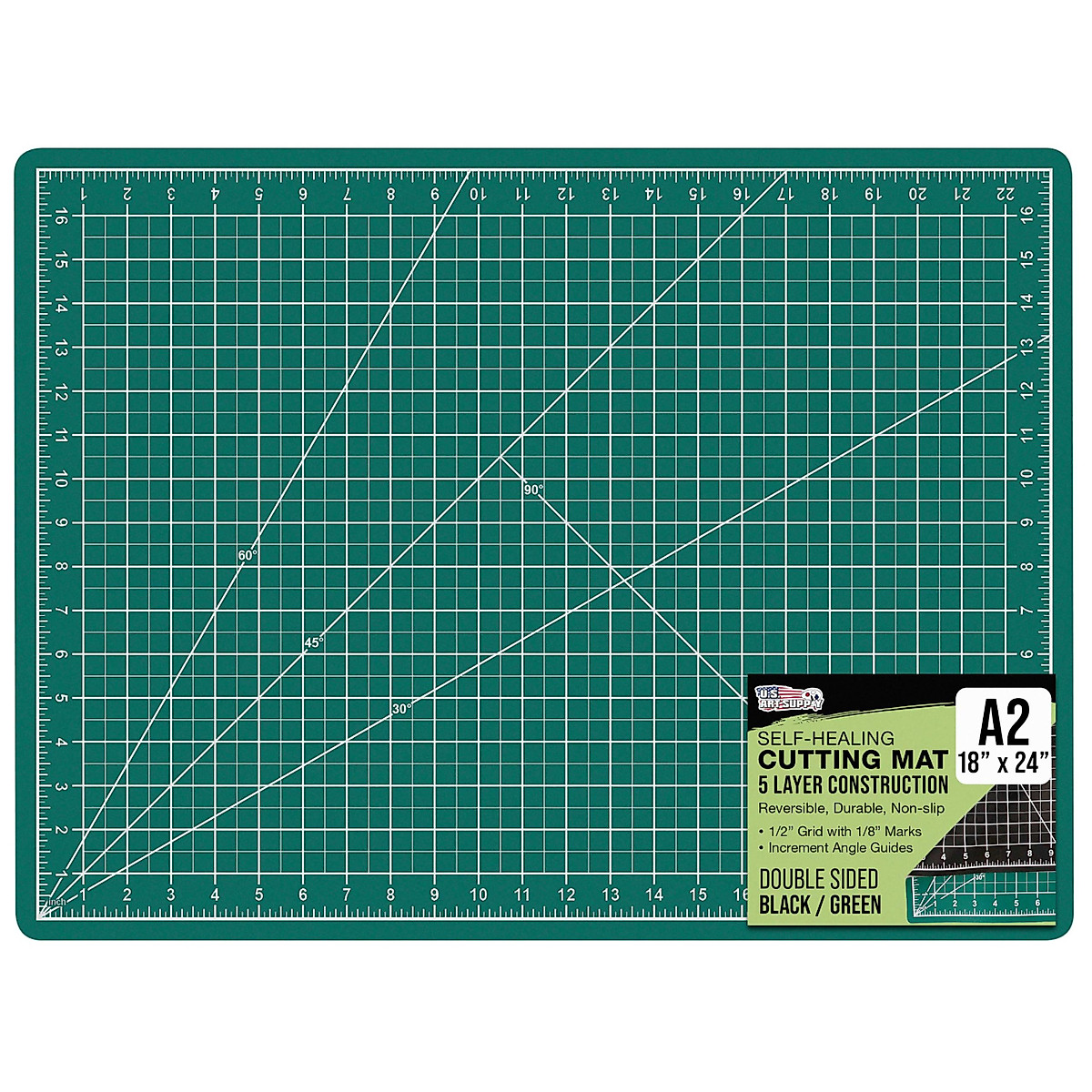 US Art Supply 18" x 24" Green/Black Professional Self Healing 5-Ply Double Sided Durable Non-Slip Cutting Mat Great for Scrapbooking, Quilting, Sewing and all Arts & Crafts Projects