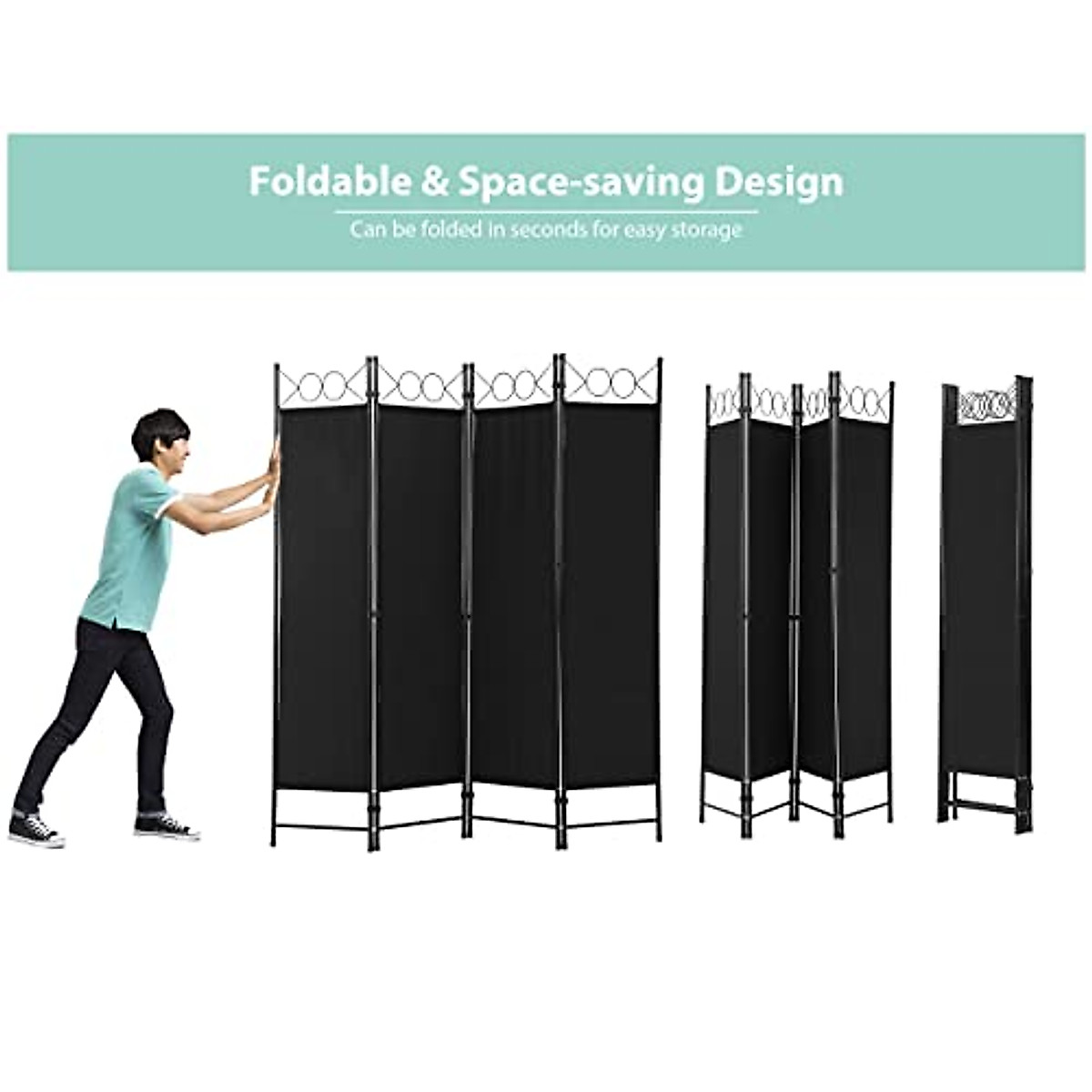 4 Panel, 6FT Room Dividers and Folding Privacy Screens, Freestanding Room Dividers with Steel Frame for Home Office Dorm Hotel Separation, Portable Wall Divider for Room Separation