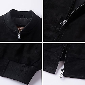 FLAVOR Men's Leather Baseball Jacket Vintage Suede Pigskin (X-Large, Black)