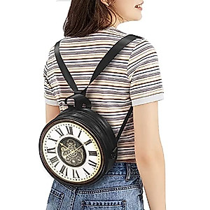 Salabomia Vintage Clock Print PU Round Tote Bag for Women, Portable Durable Round Satchel Bags Clutch Purse, Lightweight Women Shoulder Crossbody Bag, Off White