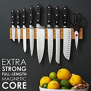 LARHN Magnetic Knife Holder for Wall with Extra Strong Magnet - 16 Inch - Knife Magnetic Strip in Bamboo for Knives, Utensils and Tools
