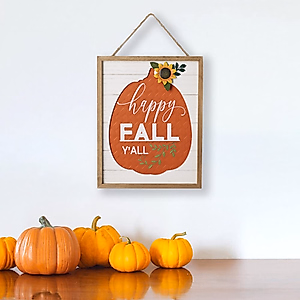 ZiMiu Happy Fall Y'all Sign Metal Sunflower Wooden Thanksgiving Décor Autumn Rustic Hanging Signs Farmhouse Rustic Wall Plaque Home Decor Harvest Door Signs for Front Door Garden Yard Porch 13"x11"