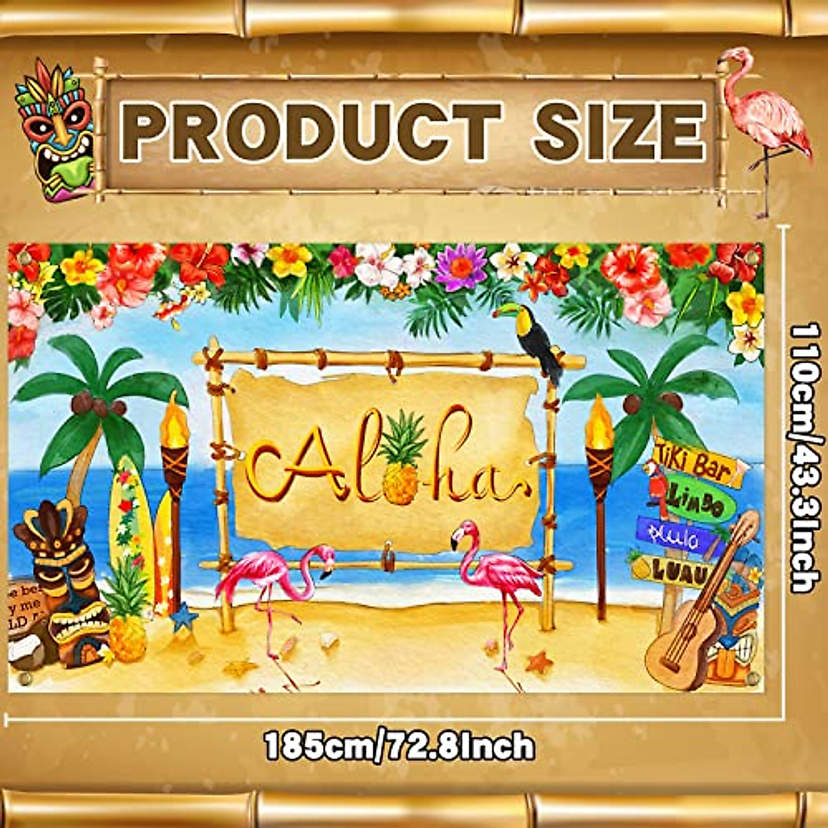 TREWAVE Large Hawaiian Aloha Party Decoration, Tropical Luau Party Backdrop, Summer Beach Photography Background, Hawaiian Party Baby Shower Tiki Themed Birthday Banner Wall Decor, 72.8 x 43.3 Inch