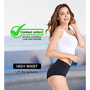 HAVVIS Women's Briefs Underwear Cotton High Waist Tummy Control Panties Rose Jacquard Ladies Panty Multipack (Briefs 03-5 Pack - 3black,2grey, Large)