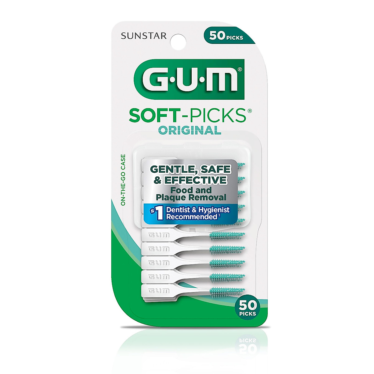 GUM Soft-Picks Original, Easy to Use Dental Picks for Teeth Cleaning and Gum Health, Disposable Interdental Brushes with Convenient Carry Case, Dentist Recommended Dental Picks, 50ct