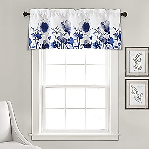 Lush Decor Zuri Flora Light Filtering Window Curtain Valance, 18" L x 52" W, Navy