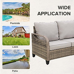 COOS BAY Wicker Outdoor Furniture Loveseat Sofa, Small Balcony Furniture Outdoor Loveseat 2 Seat Couch w/Cushions for Patio Backyard Deck Porch, Brown/Gray