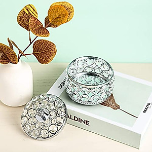 Feyarl Clear Crystal Jewelry Trinket Box Organizer Earrings Rings Treasure Storage Keepsake with Glass Mirror Surface Inside for Dresser Room Deco Valentine Christmas Birthday Gift (Silver)