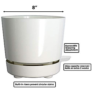 HBServices USA 8" Self Watering + Self Aerating High Drainage Deep Reservoir Round Plant Pot, Maintains Healthy Roots, for Indoor & Outdoor & Windowsill Gardens (White)